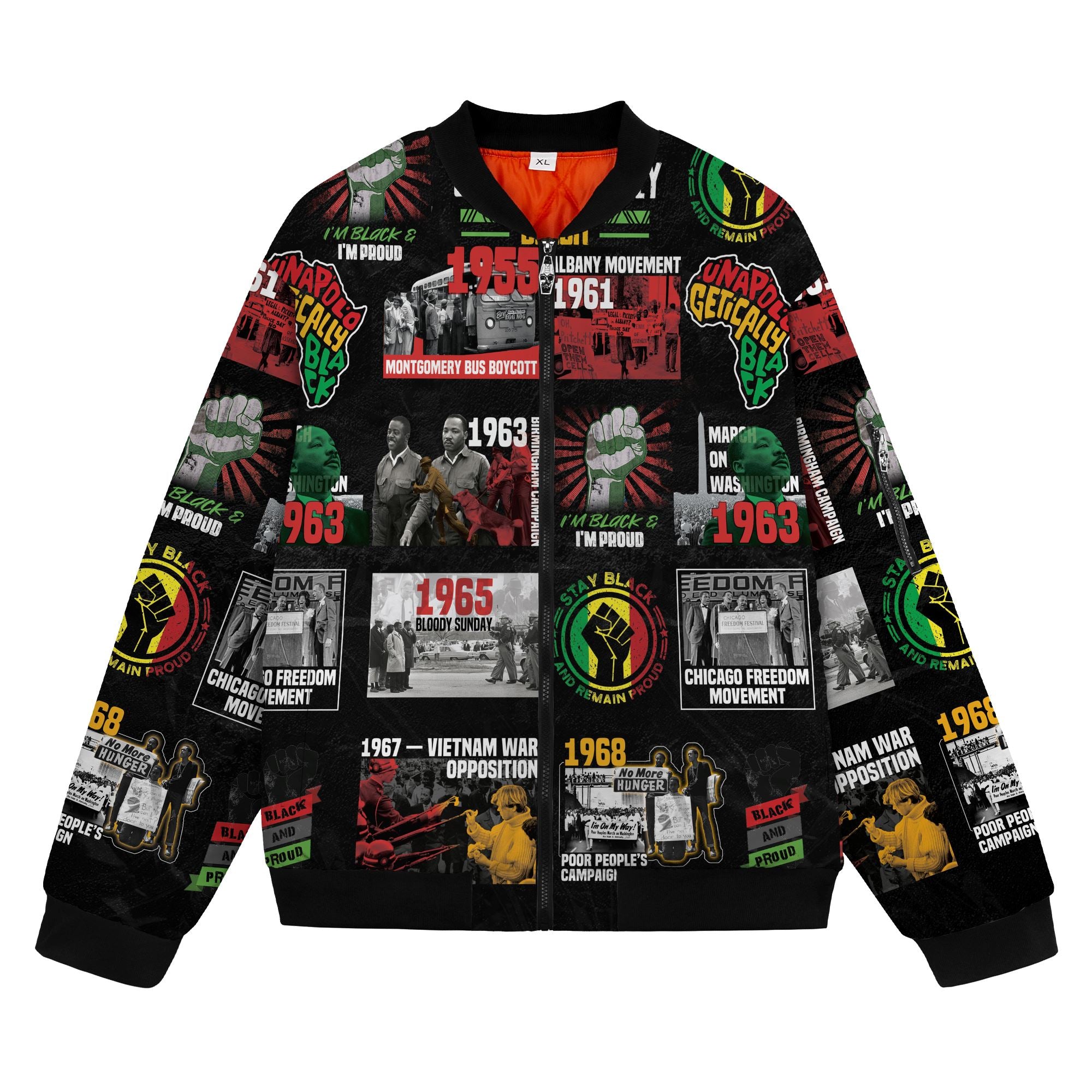 Civil Rights Movement Poster Art Mudcloth Bomber Jacket – Melaninful