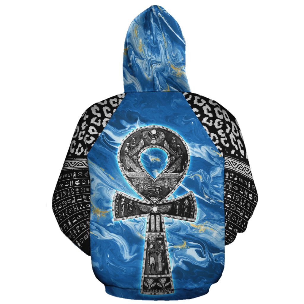 Ankh On Blue Marble All-over Hoodie | African American Clothing