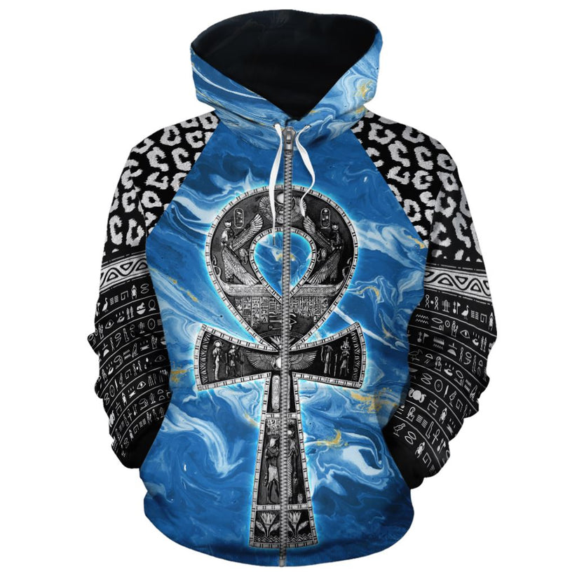 Ankh On Blue Marble All-over Hoodie | African American Clothing